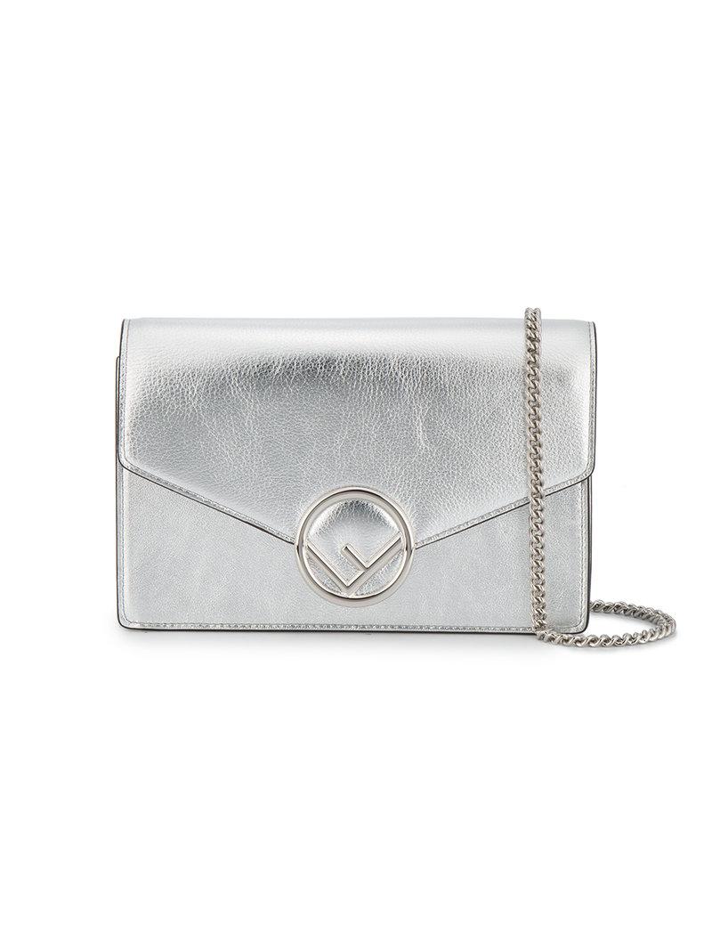 Fendi Silver Metallic Leather Wallet On Chain | ModeSens