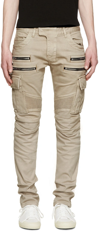 Balmain Beige Biker Cargo Pants | ModeSens