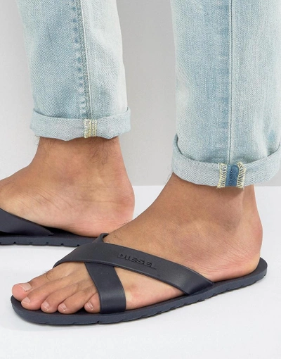 Diesel Wash Cross Over Flip Flops - Black | ModeSens