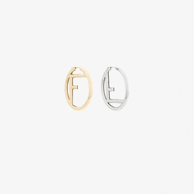 Fendi Logo Hoop Earrings In Metallic | ModeSens