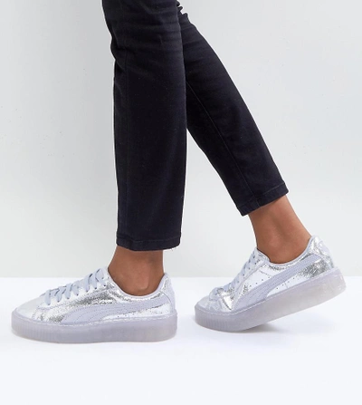 Puma Metallic Basket Platform Sneakers In Silver - Silver | ModeSens