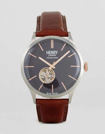 Henry London Automatic Mechanical Leather Watch In Brown - Brown | ModeSens
