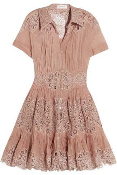 Zimmermann Woman Winsome Cotton-gauze And Lace Mini Dress Antique Rose ...