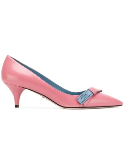 Prada Kitten Heel Bow Pumps In Pink | ModeSens