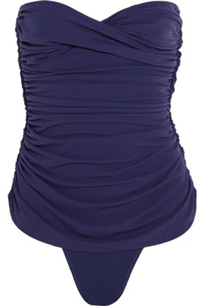 Norma Kamali Walter Mio Ruched Bandeau Swimsuit In Indigo | ModeSens