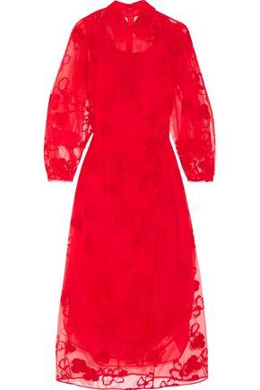 Simone Rocha Woman Embroidered Tulle Midi Dress Red | ModeSens