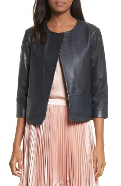 Ted Baker Rennay Crop Sleeve Leather Jacket In Navy | ModeSens