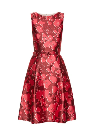 Oscar De La Renta Floral Print Silk Blend Mikado Fit And Flare Dress In