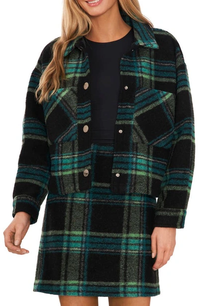 Cece Oversized Cropped Plaid Shacket In Black | ModeSens