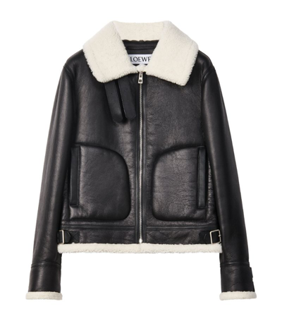 Loewe Shearling Aviator Jacket In Black | ModeSens