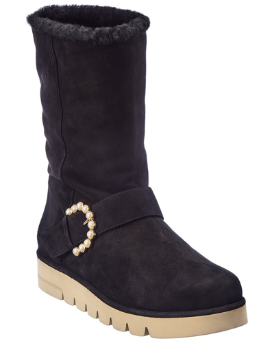 Stuart Weitzman Piper Lift Chill Suede & Shearling Bootie In Black ...