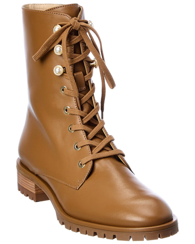 Stuart Weitzman Laine Pearl Leather Combat Boot In Brown | ModeSens