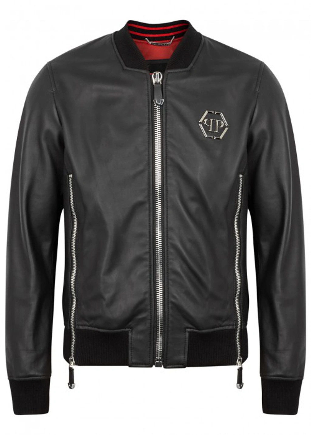 Philipp Plein Black Leather Bomber Jacket | ModeSens