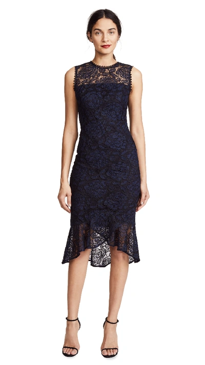 Shoshanna Reika Sleeveless High Low Lace Dress In Navy Black Modesens