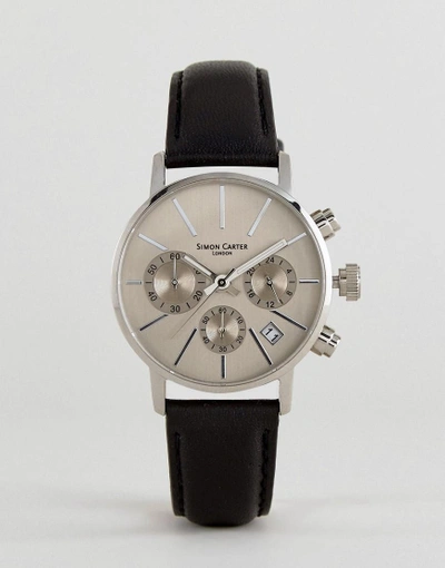 Simon Carter Lt001 Chronograph Leather Watch In Black - Black | ModeSens