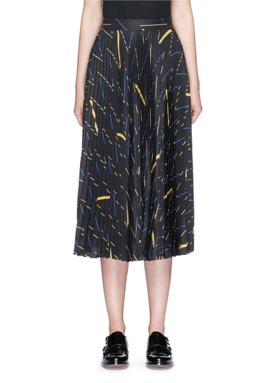 Victoria Beckham Matchstick Print Sunray Pleat Crepe Midi Skirt | ModeSens