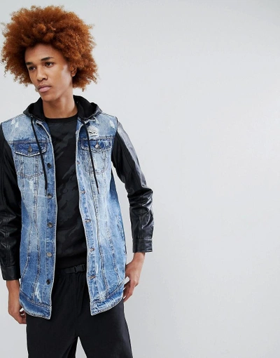 Criminal Damage Denim Jacket With Pu Sleeves - Blue | ModeSens