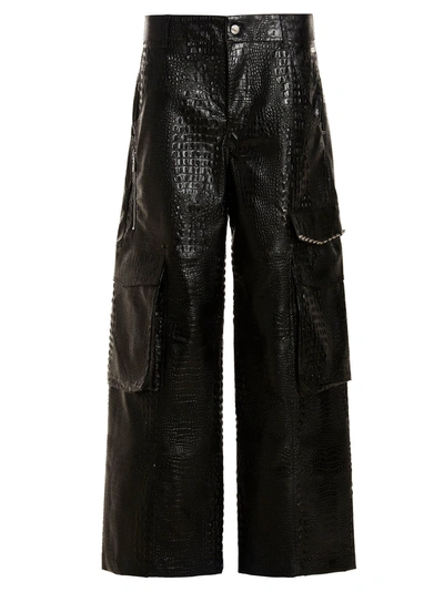 Gcds Crocodile Embossed Studded Cargo Pants In Black | ModeSens