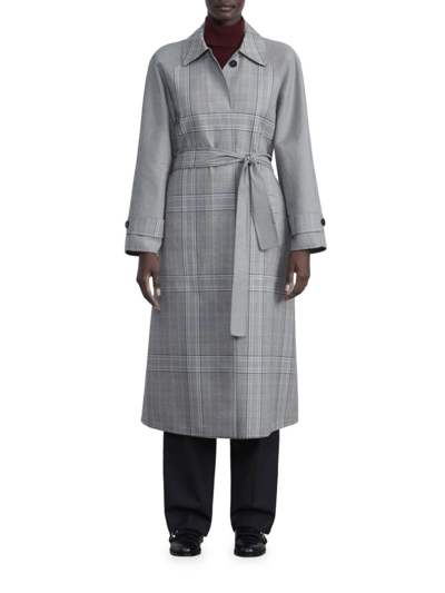 Lafayette 148 Belted Plaid Trench Coat In Grey | ModeSens