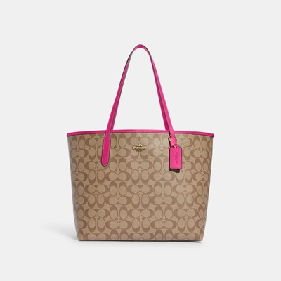 Coach Outlet City Tote In Signature Canvas In Brown | ModeSens