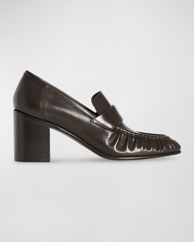 The Row Leather Heeled Loafer Pumps In Espresso | ModeSens