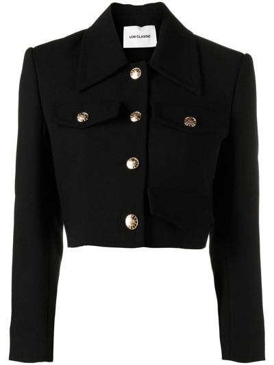 Low Classic Cropped Stretch Wool Jacket In Black | ModeSens