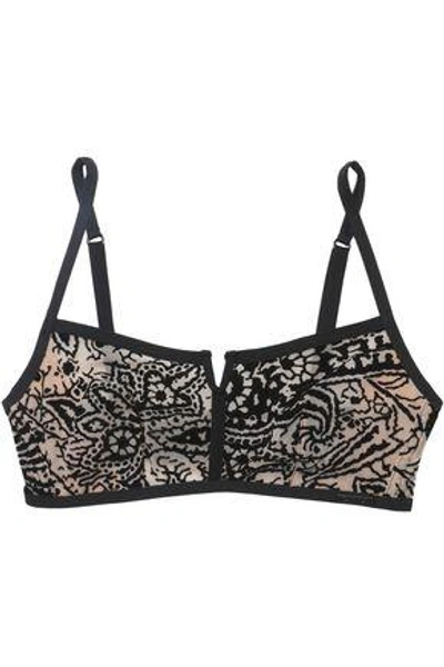 Calvin Klein Woman Flocked Tulle Soft-cup Bra Black In Mushroom | ModeSens
