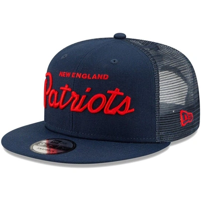 New Era Navy New England Patriots Script Trucker 9fifty Snapback Hat ...