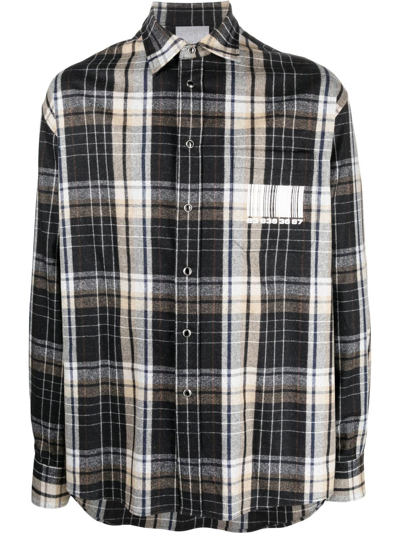 Vtmnts Barcode Print Check Flannel Shirt In Grey Wool | ModeSens