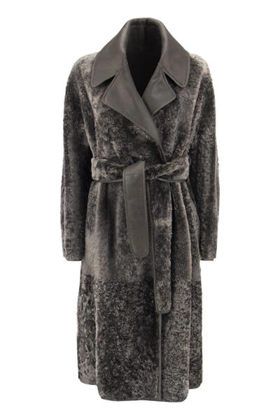 Max Mara Bronte - Sheepskin Reversible Coat In Grey | ModeSens