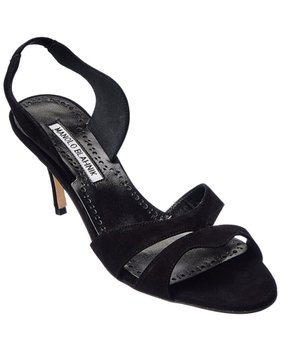 Manolo Blahnik Suspiro 70 Suede Slingback Sandal In Black | ModeSens