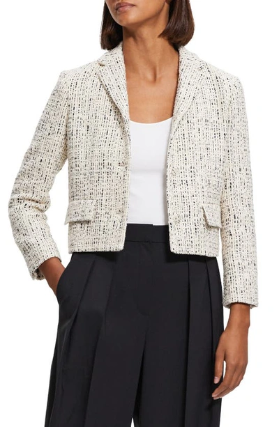 Theory Cropped Open-front Tweed Jacket In Ivory Multi | ModeSens