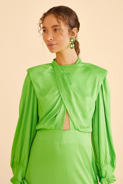 Farm Rio Lime Shoulder Pads Maxi Dress | ModeSens