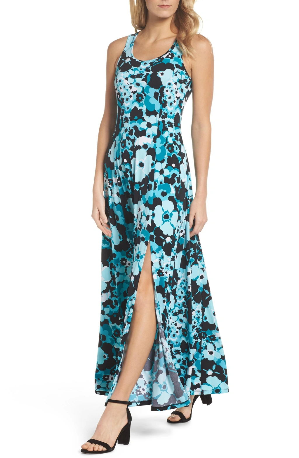 Michael Michael Kors Spring Floral Maxi Dress In Tile Blue Black Multi ModeSens
