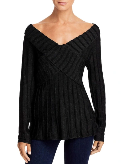 Single Thread Womens Lurex Off The Shoulder Pullover Sweater In Black ...