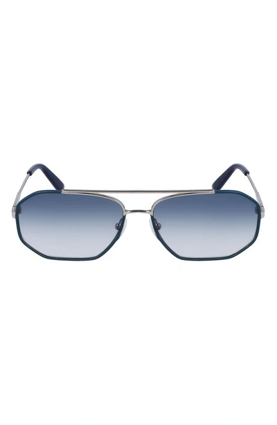 Ferragamo 60mm Navigator Sunglasses In Silver Octane Blue | ModeSens