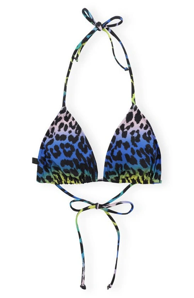 Ganni Animal Print Slider Cup Triangle Bikini Top In Multicolour | ModeSens
