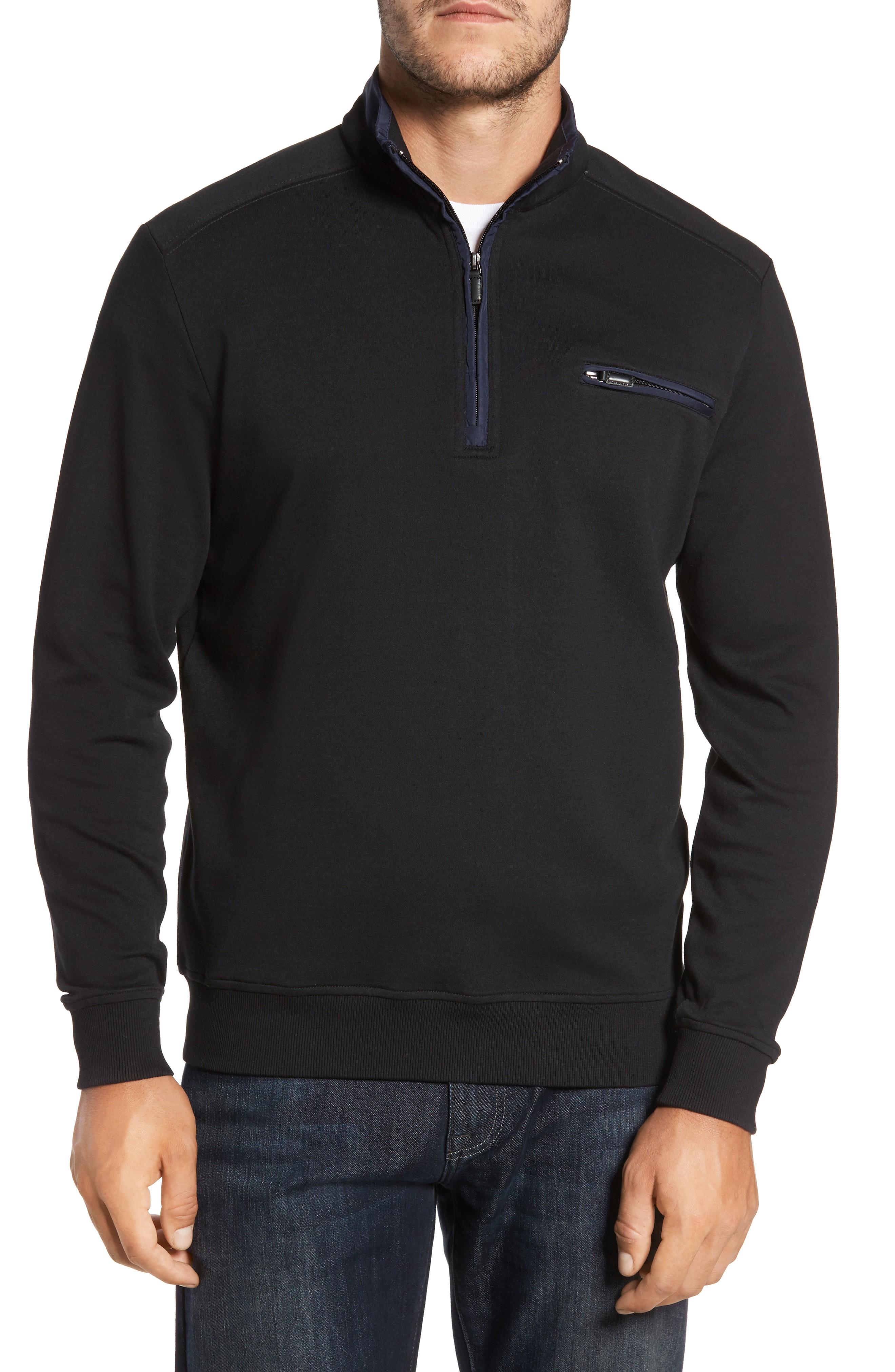 Bugatchi Classic Fit Solid Quarter Zip Pullover In Black | ModeSens