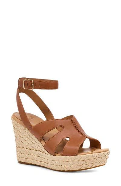 Ugg Careena Raffia Platform Wedge Sandal In Chestnut Leather | ModeSens