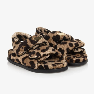 Dolce & Gabbana Beige Leopard Print Logo Sandals | ModeSens