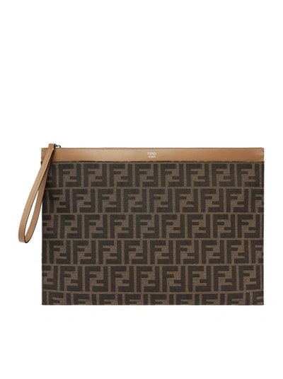 Fendi Flat Pouch Large Ff In Brown | ModeSens