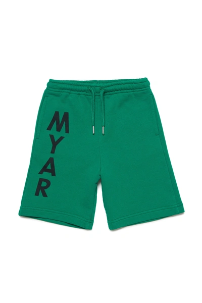 Myar Kids' Deadstock Green Plush Shorts With Vertical Logo | ModeSens