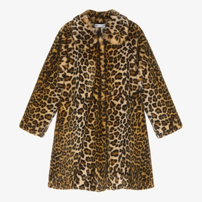 Dolce & Gabbana Teen Girls Brown Leopard Faux Fur Coat | ModeSens