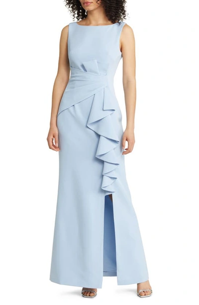 Eliza J Ruffle Front Gown In Light Blue | ModeSens