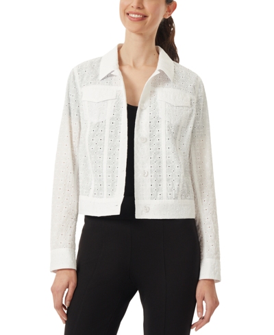 Jones New York Women's Eyelet Cotton Button-front Jacket In White ...