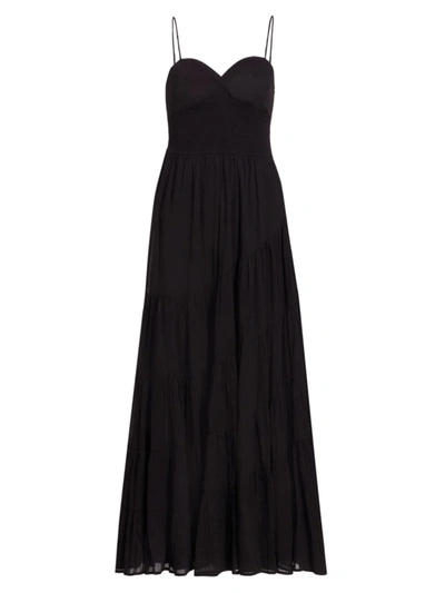 Free People Sundrenched Smocked Waist Tiered Cotton Maxi Dress In Black | ModeSens