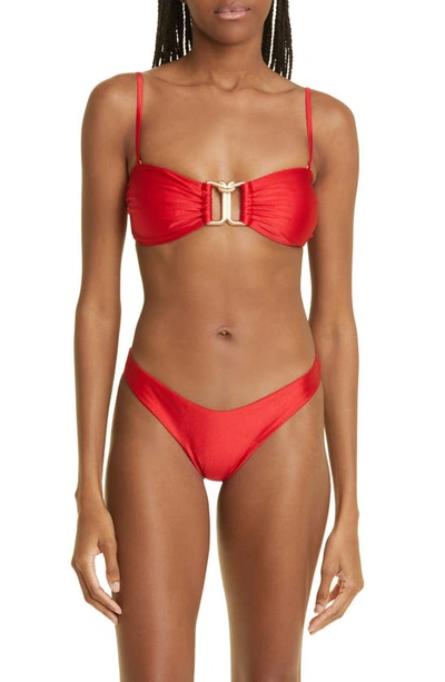 Zimmermann Knot Clasp Two Piece Bandeau Bikini In Bright Coral Modesens