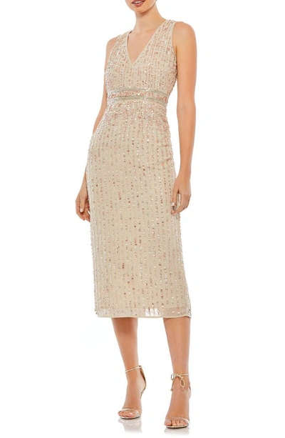 Mac Duggal Sequin Sleevess Midi Cocktail Dress In Brown Modesens