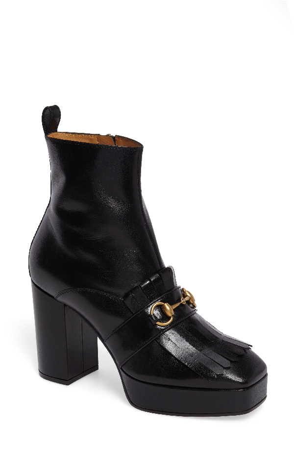 Gucci Novel Square Toe Platform Bootie In Black Leather | ModeSens