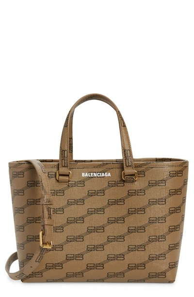 Balenciaga Small Signature Logo Coated Canvas Shopper In Brown | ModeSens